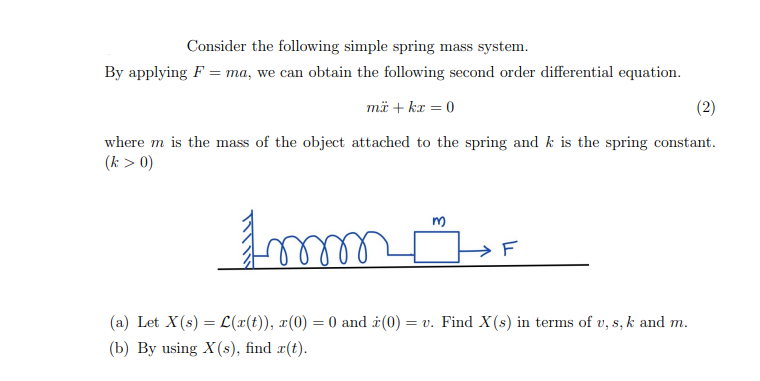Solved Consider the following simple spring mass system. By | Chegg.com