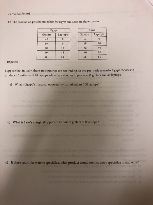 Solved Part II (25 Points) 12. The production possibilities | Chegg.com