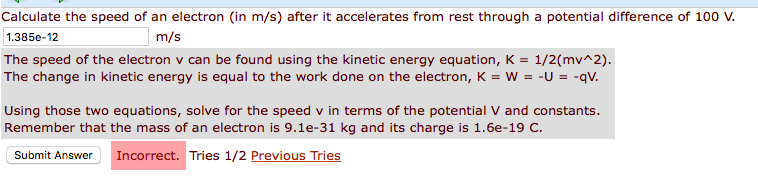 Solved Calculate the speed of an electron (in m/s) after it | Chegg.com