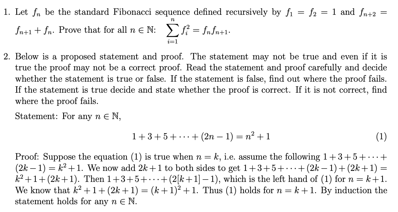 Solved 1. Let fn be the standard Fibonacci sequence defined | Chegg.com