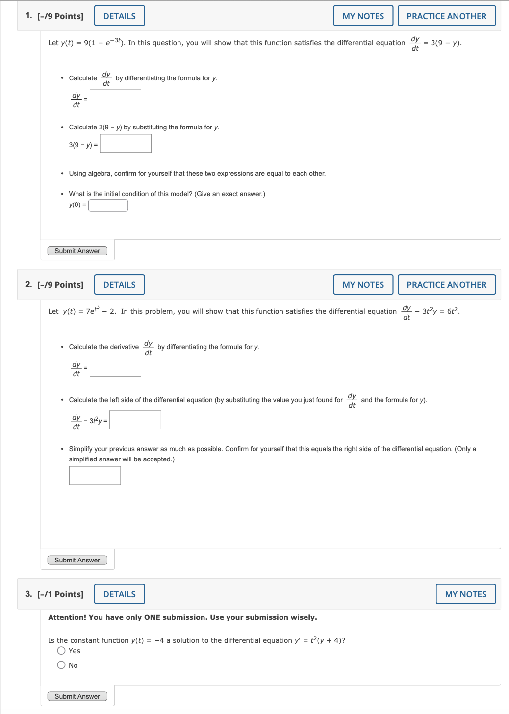 Solved Let y(t)=9(1−e−3t). In this question, you will show | Chegg.com