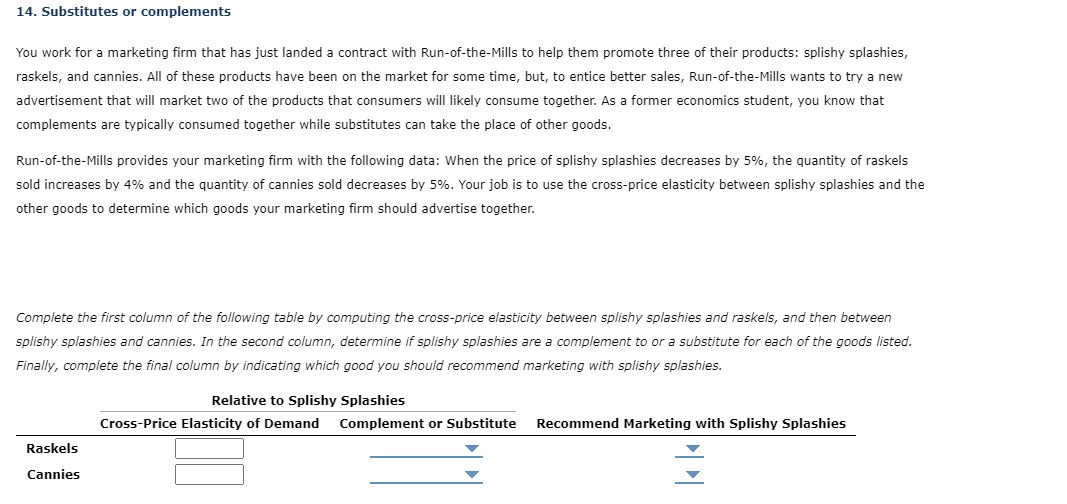 Solved Substitutes or complementsYou work for a marketing | Chegg.com
