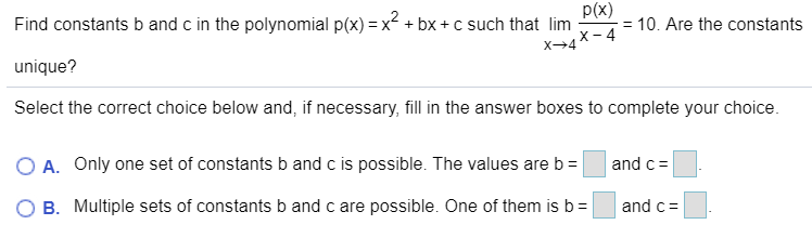 Solved Find constants b and c in the polynomial p(x) = x2 + | Chegg.com