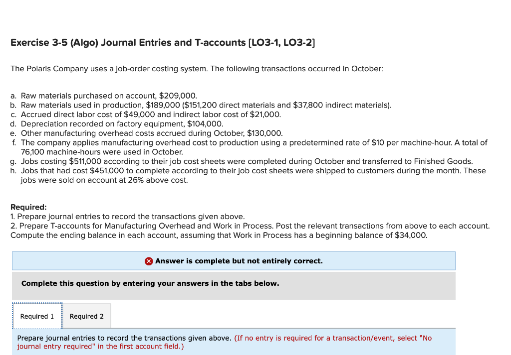 Solved Exercise 3-5 (Algo) Journal Entries and T-accounts | Chegg.com