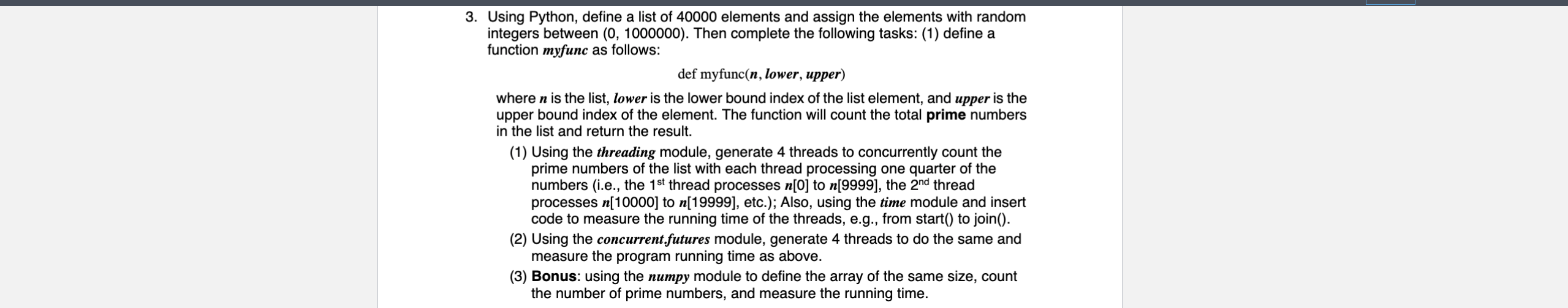 Solved 3. Using Python, define a list of 40000 elements and | Chegg.com