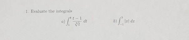 Solved 1. Evaluate the integrals a) dt | Chegg.com