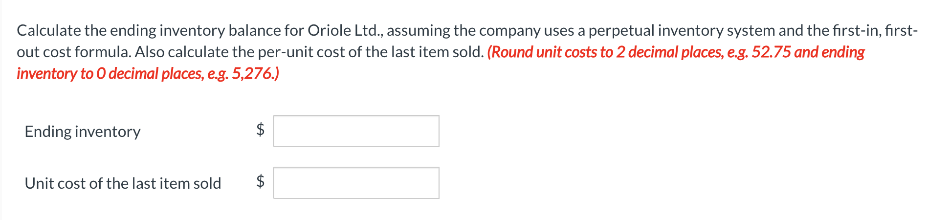 Solved Calculate the ending inventory balance for Oriole | Chegg.com