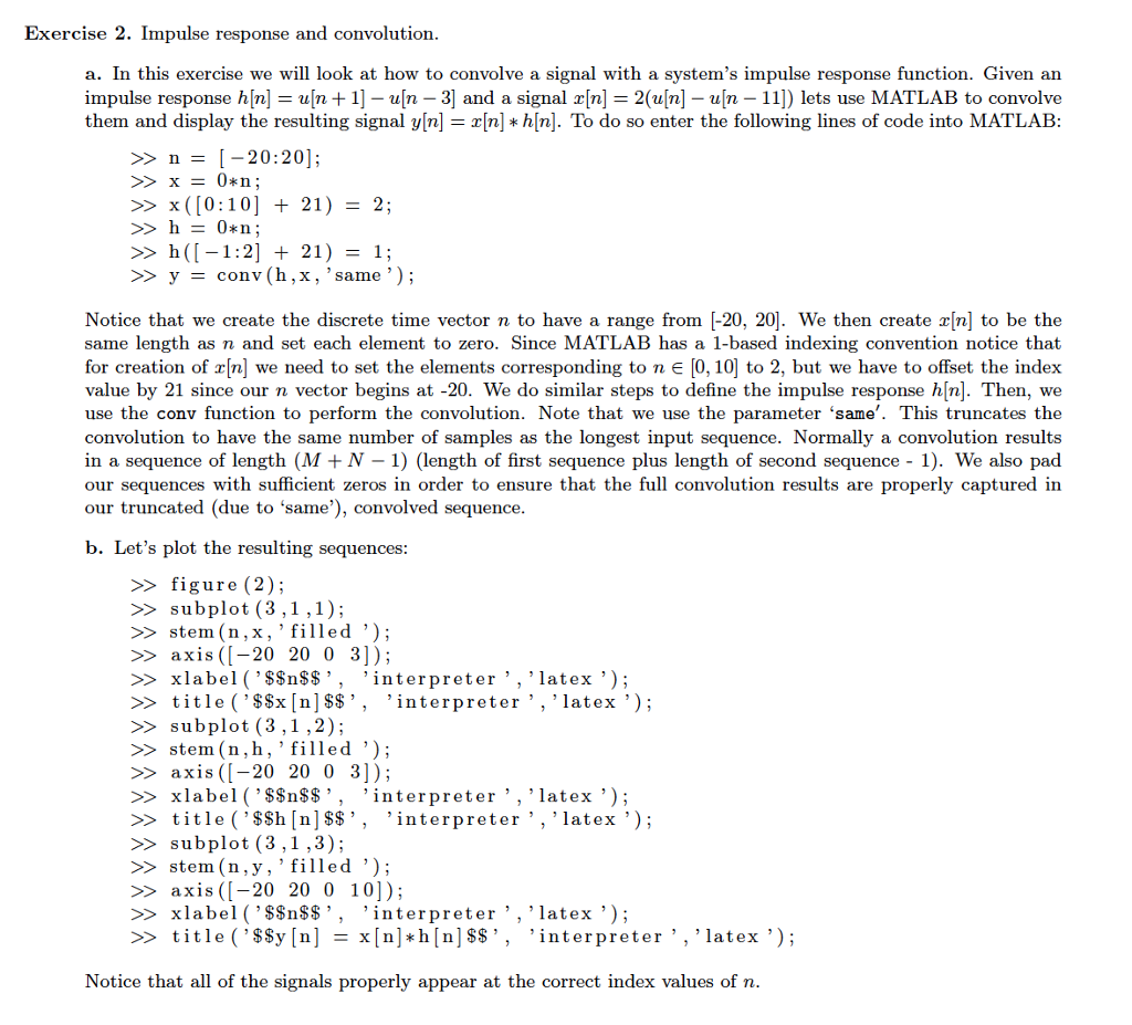 Solved xercise 2. Impulse response and convolution a. In | Chegg.com