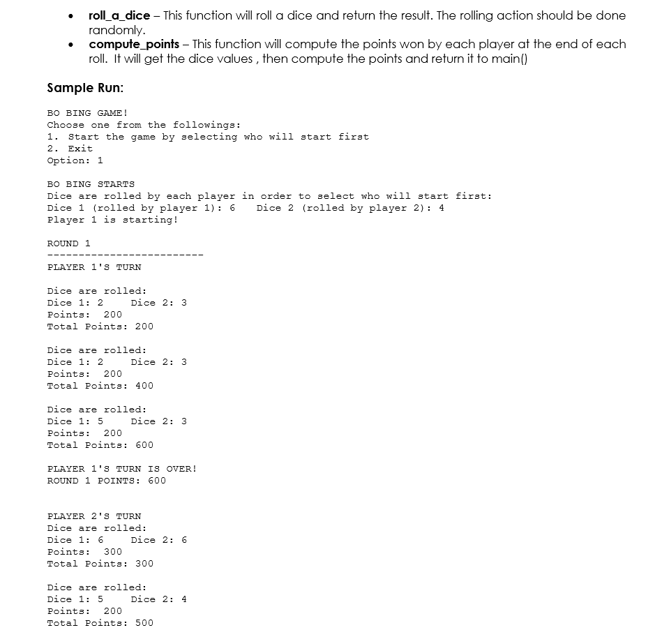 Bo Bing, is a dice game which is played by two | Chegg.com