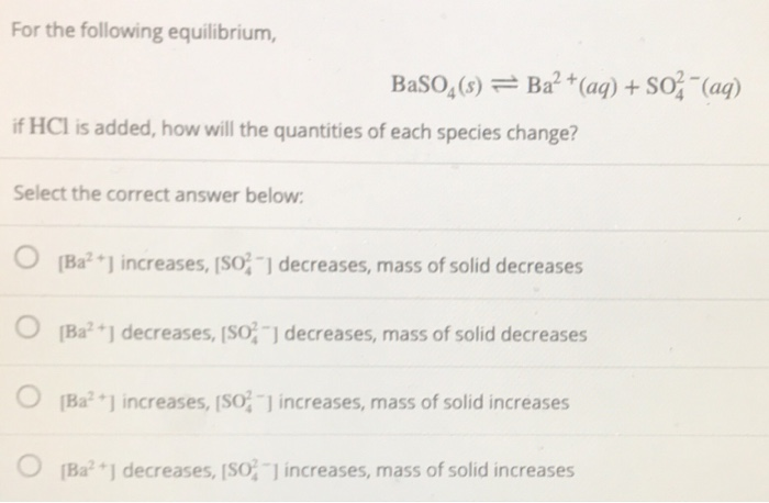 Solved For the following equilibrium, Baso, (s) F: Ba2 + | Chegg.com