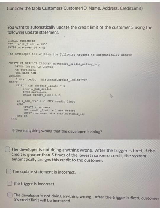 Solved Consider the table Customers(CustomeriD. Name, | Chegg.com