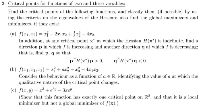 Solved 3. Critical points for functions of two and three | Chegg.com