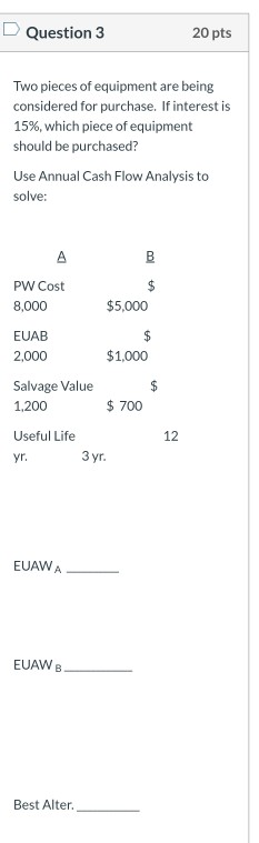 Solved D Question 1 20 pts Using A IRR analysis, determine | Chegg.com
