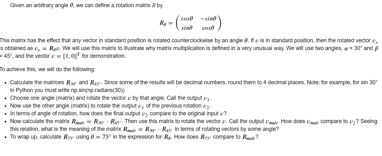 Solved Given an arbitrary angle θ, we can define a rotation | Chegg.com