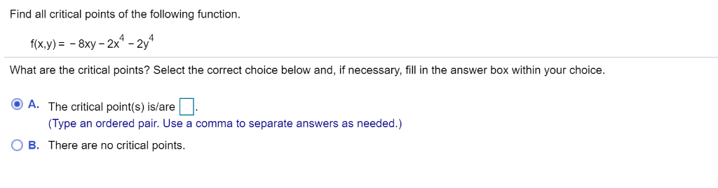 Solved Find all critical points of the following function. | Chegg.com