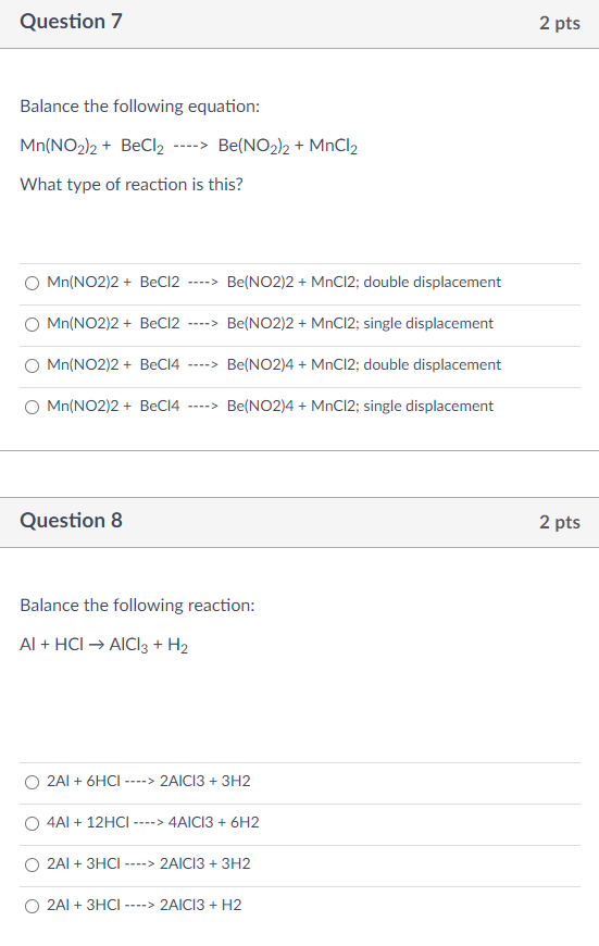 Solved Question 7 2 pts Balance the following equation: | Chegg.com