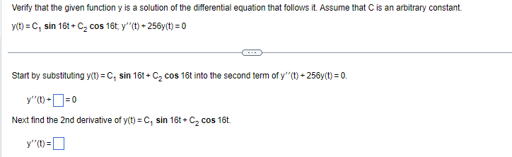 Solved Verify that the given function y is a solution of the | Chegg.com