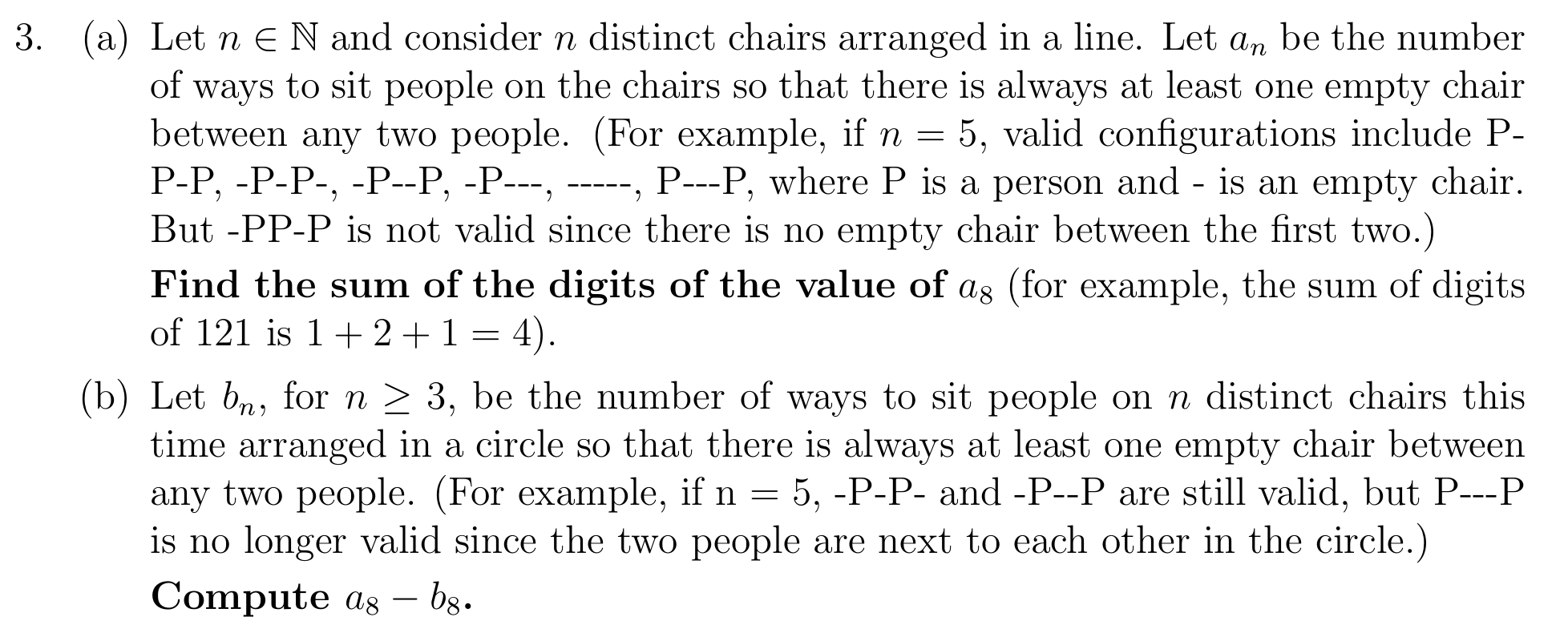 Solved (a) ﻿Let ninN and consider n ﻿distinct chairs | Chegg.com