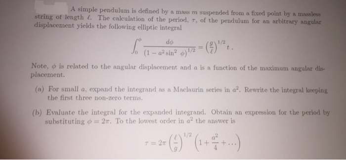 Solved A simple pendulum is defined by a mass m suspended | Chegg.com
