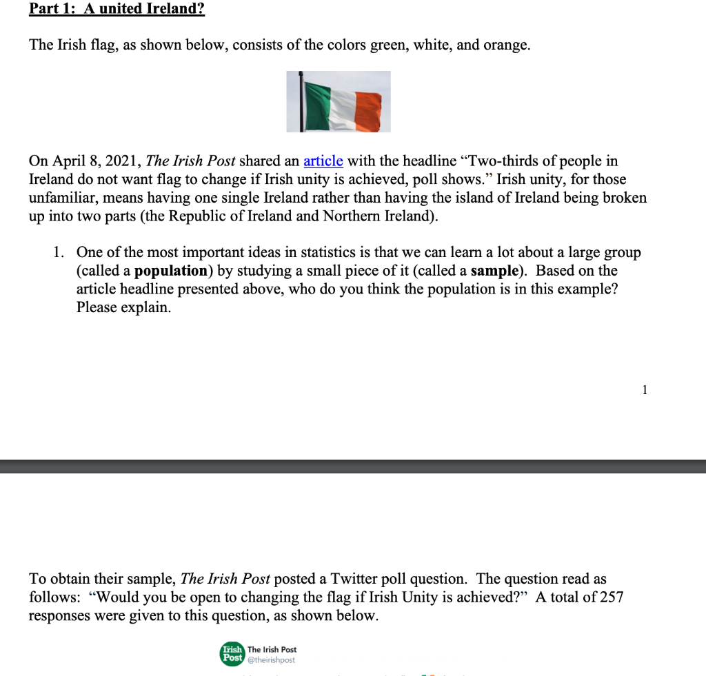 Solved Part 1: A united Ireland? The Irish flag, as shown | Chegg.com