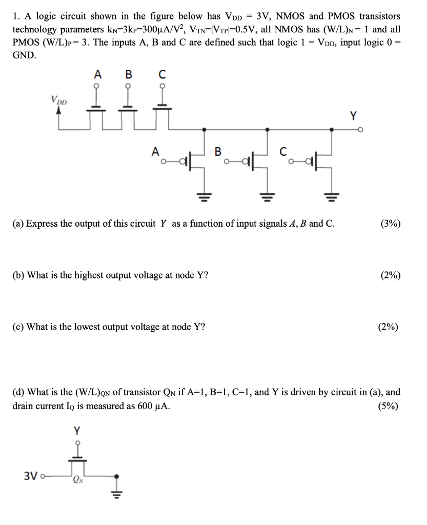 Solved 1. A logic circuit shown in the figure below has Vpp | Chegg.com