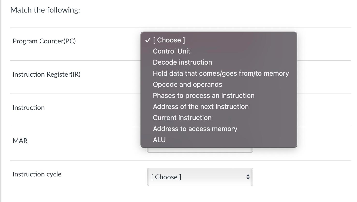 Solved Match the following: Program Counter(PC) Instruction | Chegg.com