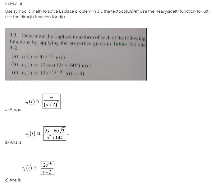 Solved In Matlab Use symbolic math to solve Laplace problem | Chegg.com