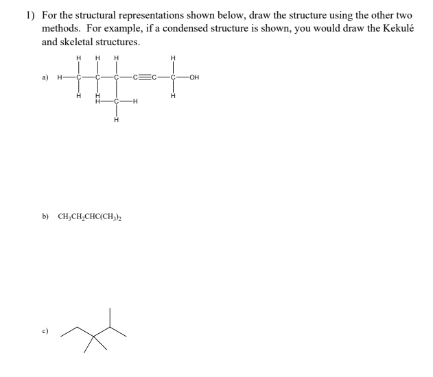 Solved 1) For the structural representations shown below, | Chegg.com