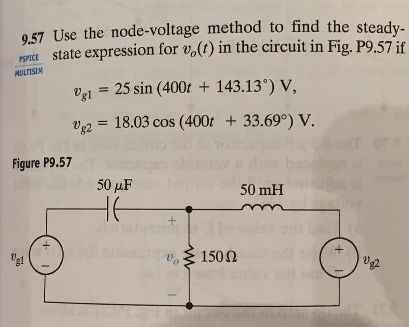 Solved 9.57 Use the node-voltage method to find the steady- | Chegg.com