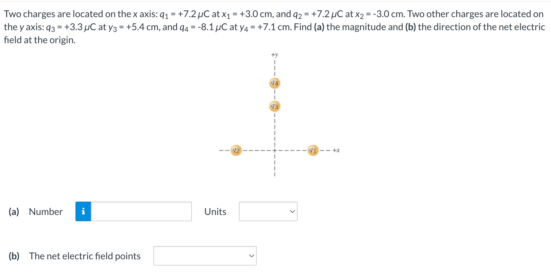 Solved Two charges are located on the x axis: q1=+7.2μC at | Chegg.com