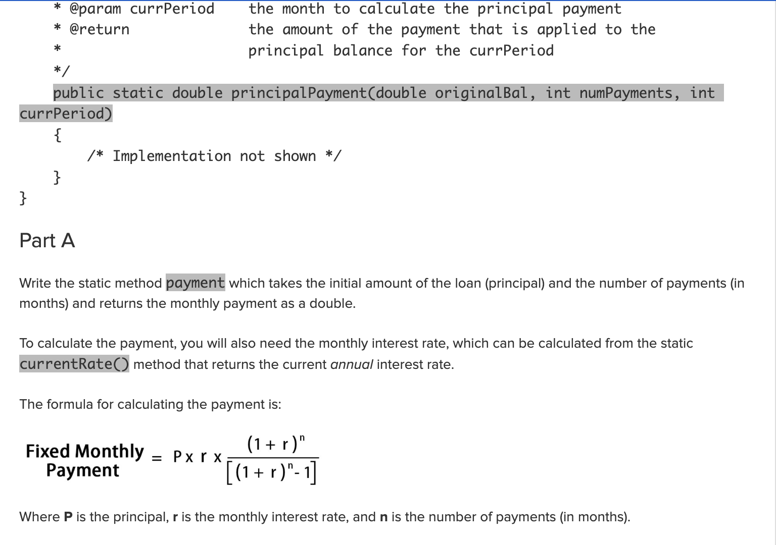 Solved JavaImplement the public static double payment(double | Chegg.com
