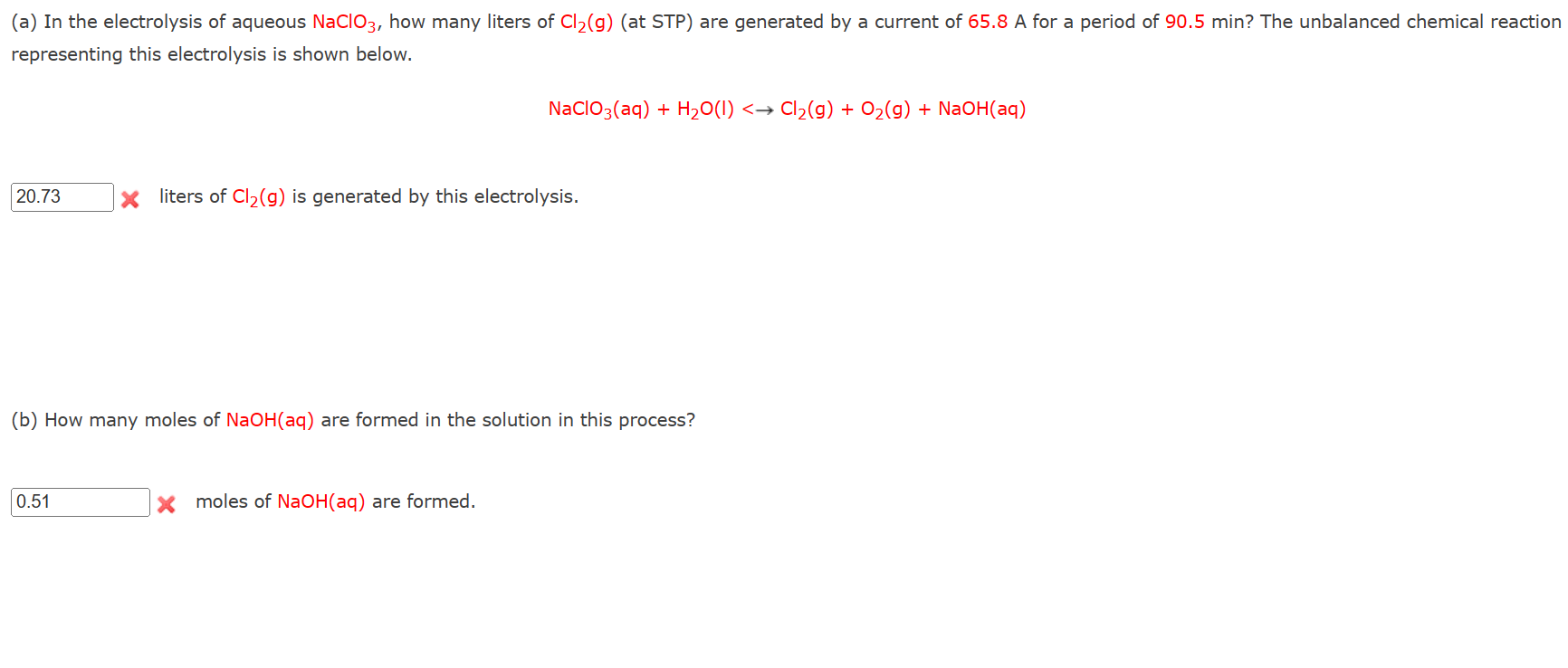 Solved (a) In the electrolysis of aqueous NaClO3, how many | Chegg.com