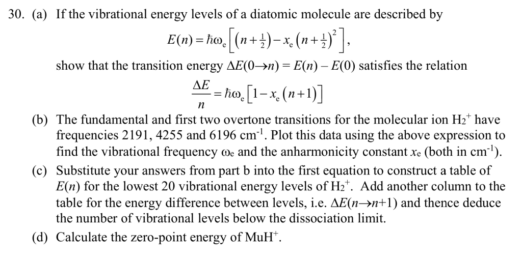 Solved 30. (a) If the vibrational energy levels of a | Chegg.com