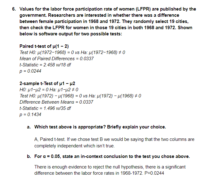 Solved 6. Values for the labor force participation rate of | Chegg.com