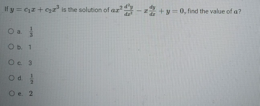 Solved If y=c1x+c2x3 is the solution of ax2dx2d2y−xdxdy+y=0, | Chegg.com