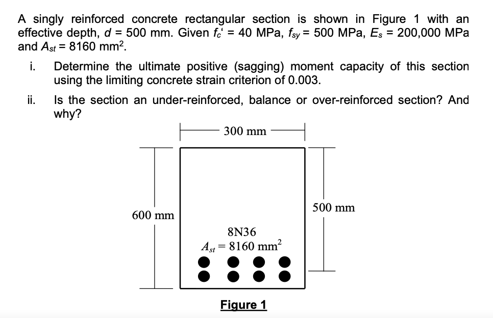 Solved A singly reinforced concrete rectangular section is | Chegg.com