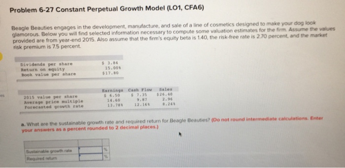 Solved Problem 6-27 Constant Perpetual Growth Model (LO1, | Chegg.com