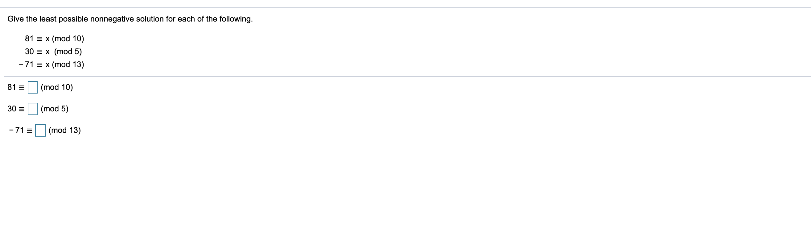 Solved Give the least possible nonnegative solution for each | Chegg.com