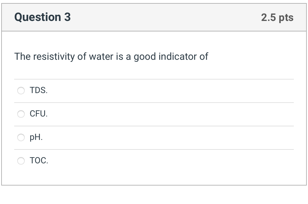 [Solved]: The resistivity of water is a good indicator of