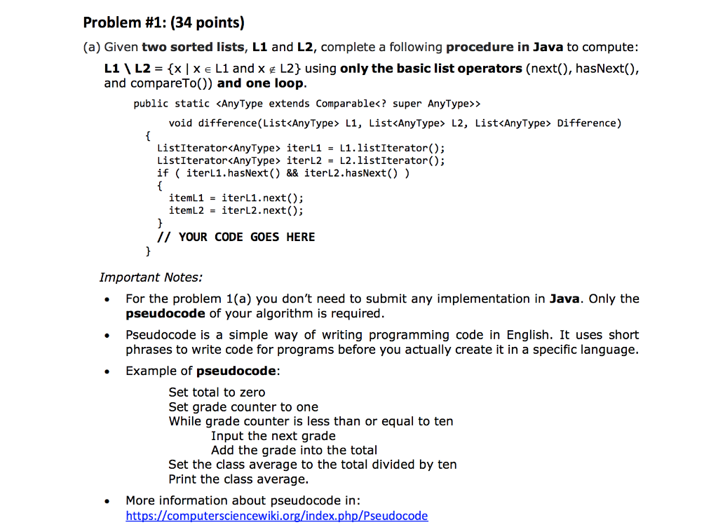 Solved Problem 1 34 Points A Given Two Sorted Lists