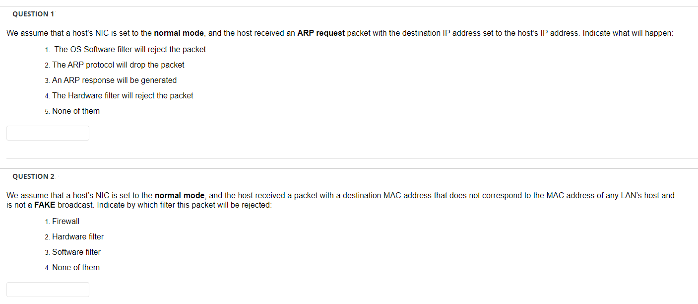 Solved We assume that a host's NIC is set to the normal | Chegg.com