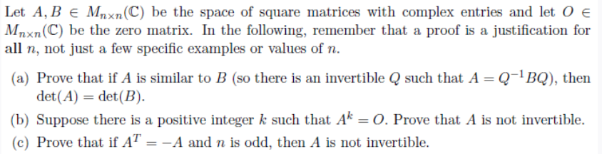 Solved Let A,B e Mnxn(C) be the space of square matrices | Chegg.com