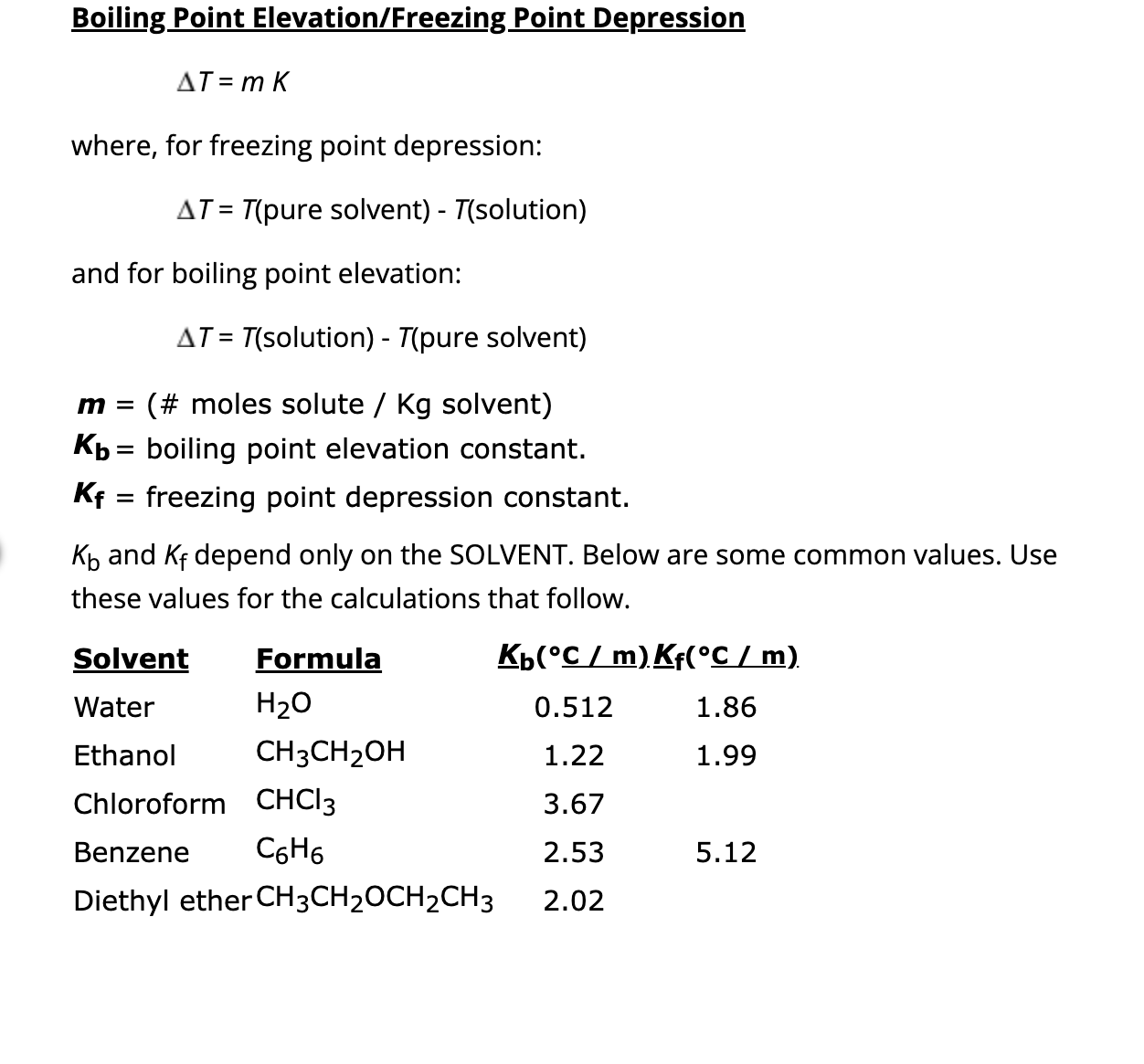 Solved Boiling Point Elevation/Freezing Point Depression | Chegg.com