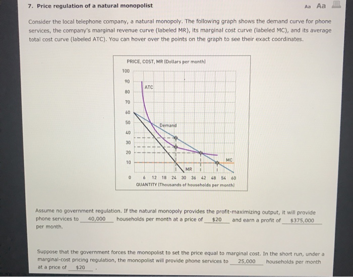 Solved 7. Price regulation of a natural monopolist Aa Aa | Chegg.com