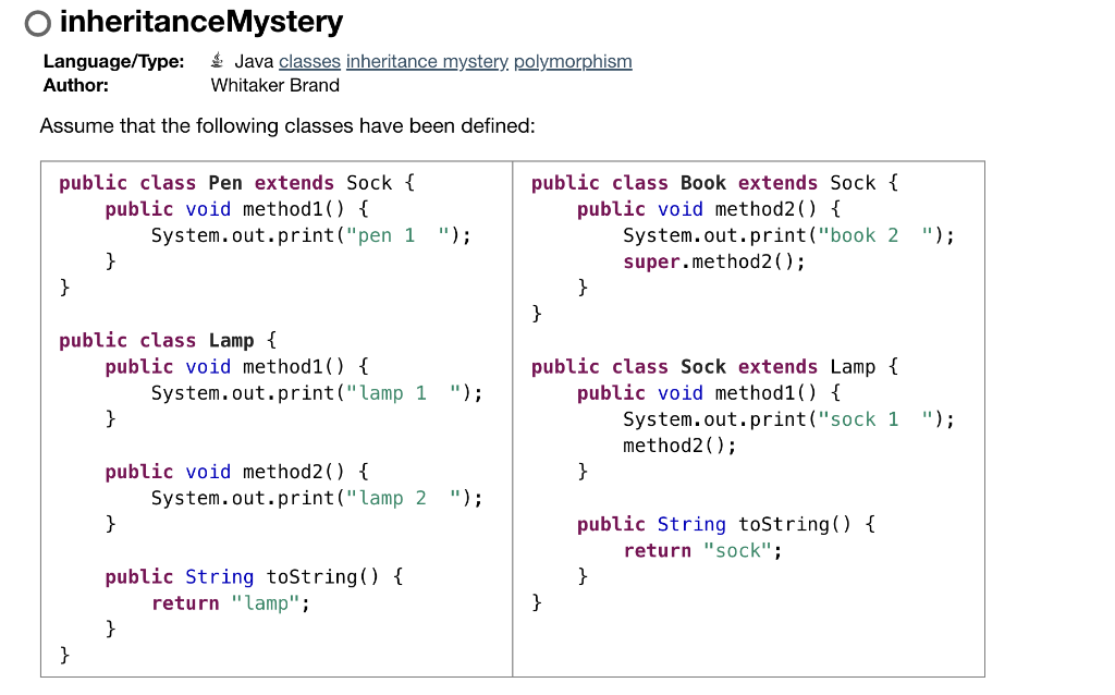 Solved inheritanceMystery Language/Type: Author: Whitaker | Chegg.com