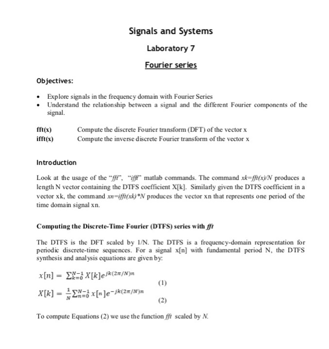 Solved Signals and Systems Laboratory 7 Fourier series | Chegg.com