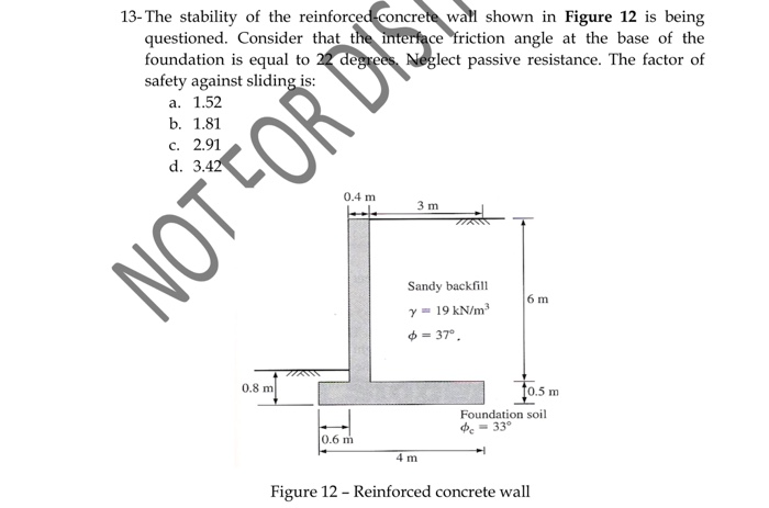 Solved 13-The stability of the reinforced-concrete wall | Chegg.com