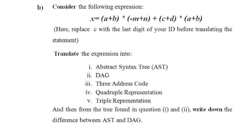Solved b) Consider the following expression: x=(a+b) * | Chegg.com