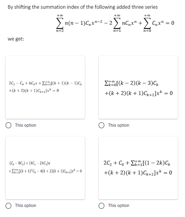 Solved By shifting the summation index of the following | Chegg.com