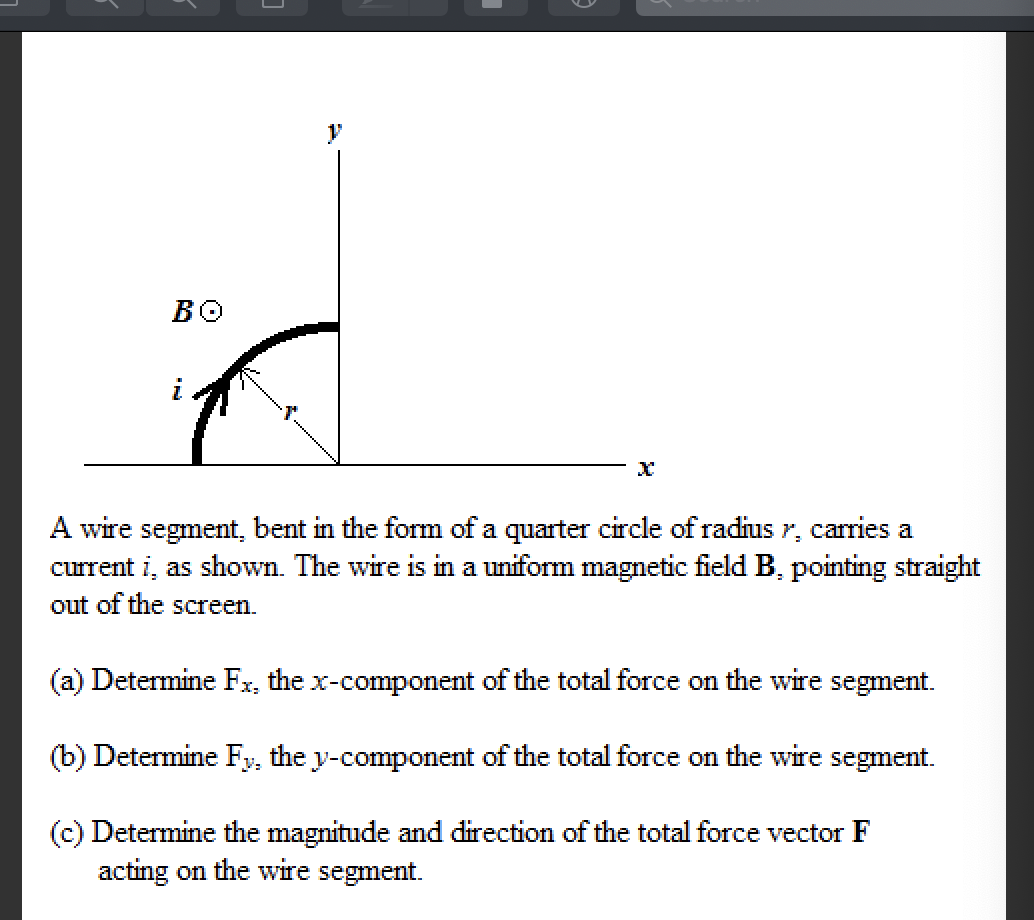 Solved A wire segment, bent in the form of a quarter circle | Chegg.com